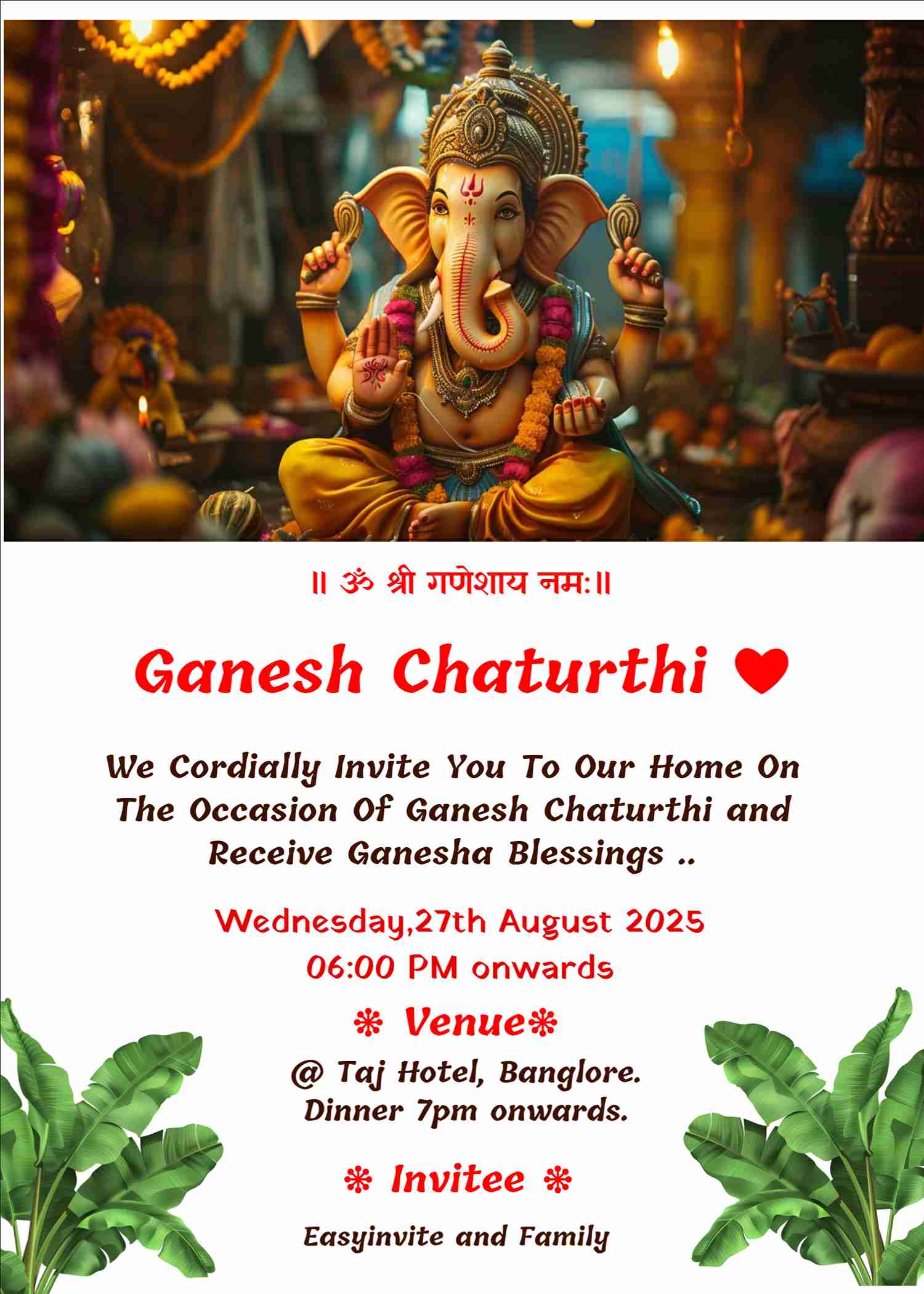 Free Ganesh Chaturthi Invitation Card Maker – Editable Ganpati Templates