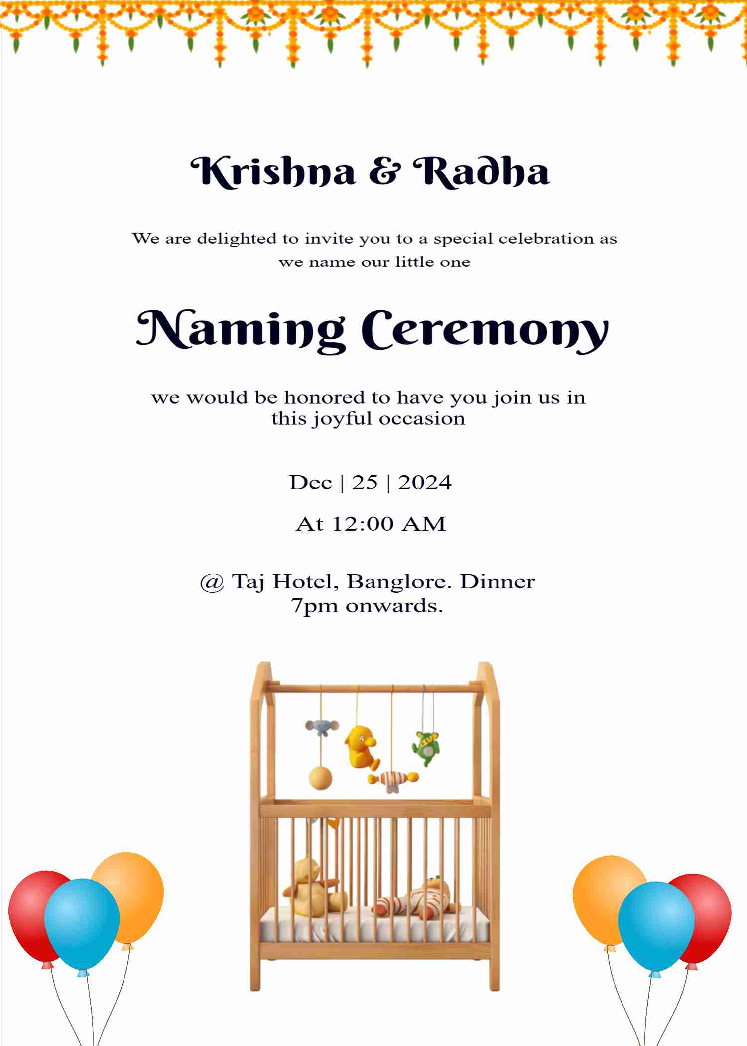 E invitation card for naming ceremony