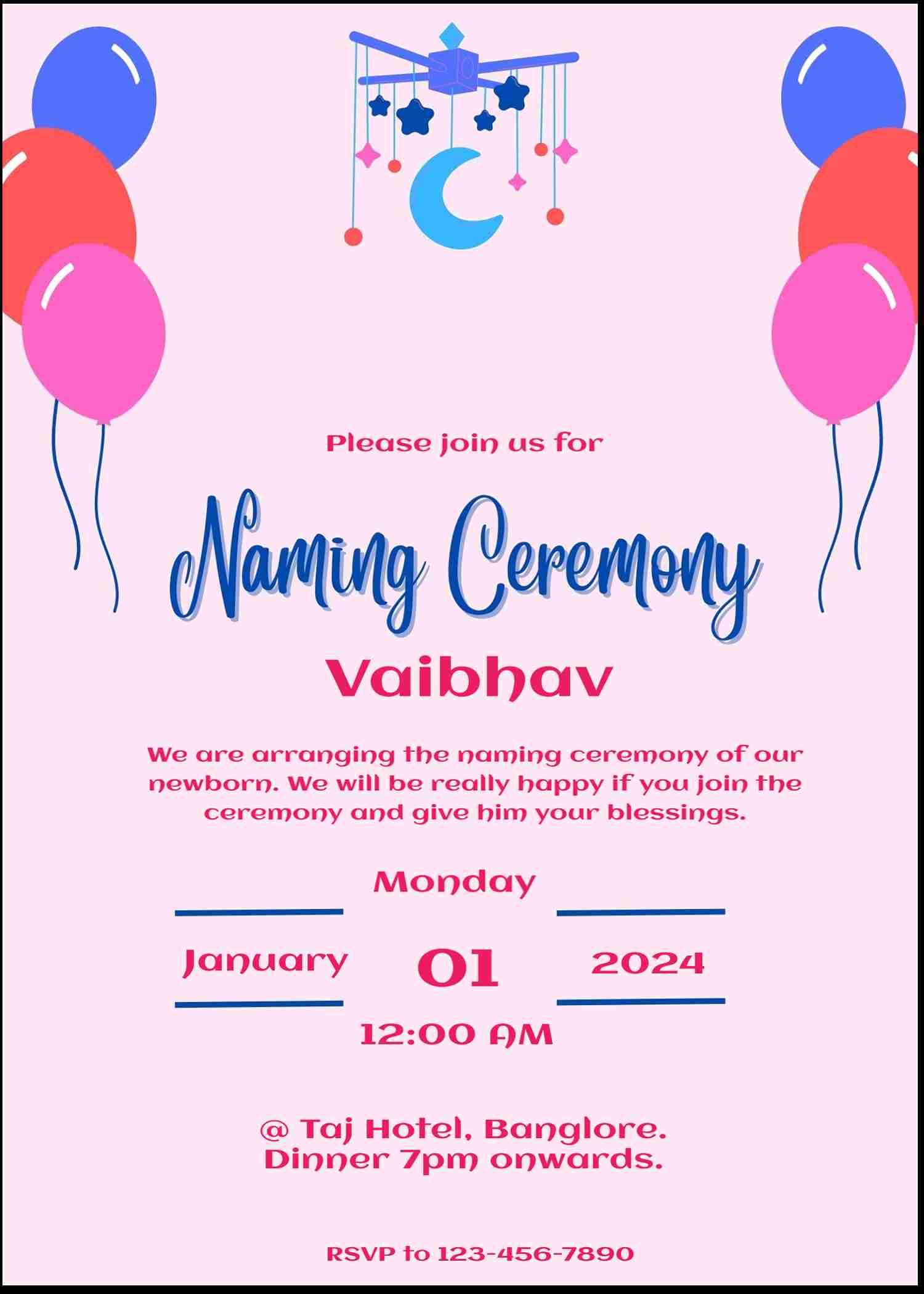 Naming ceremony invitation card online editing
