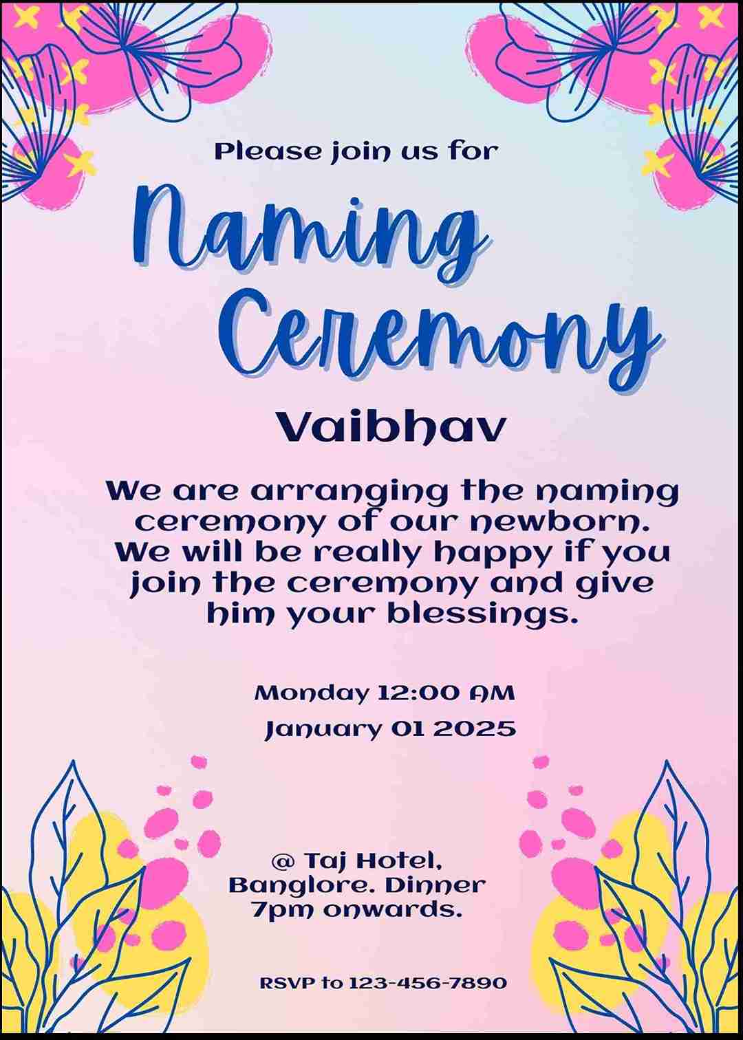 Naming ceremony invitation card online editing free
